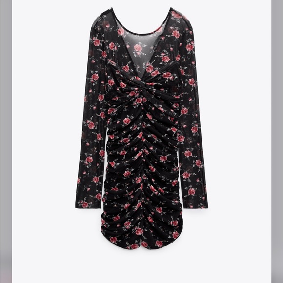 Zara | Dresses | Zara Floral Printed Tulle Mini Dress | Poshmark